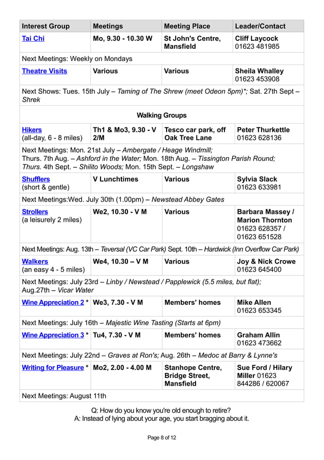 Mansfield U3A: July Newsletter | PDF