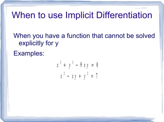 U3 Cn4 Implicit Differentiation | PPT