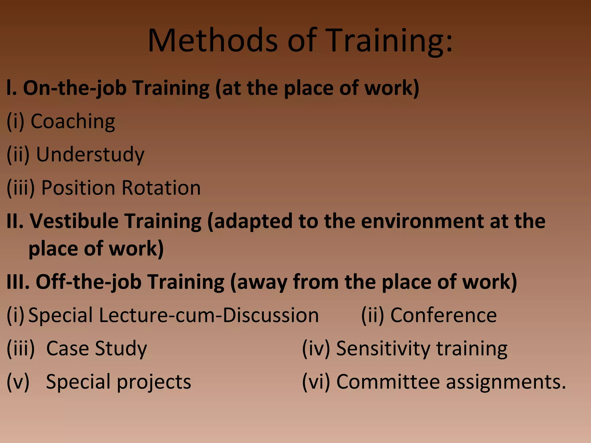Training Methods, Techniques & Pedagogy, Training aids & Tools, Facilities for Training | PPT