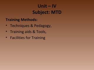Training Methods, Techniques & Pedagogy, Training aids & Tools ...