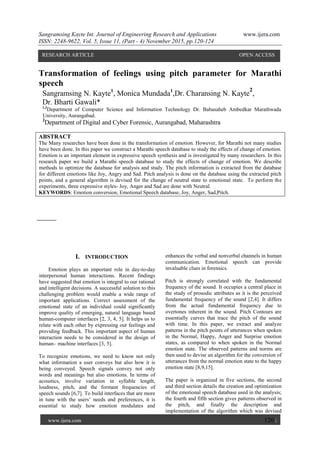 Transformation of feelings using pitch parameter for Marathi speech | PDF