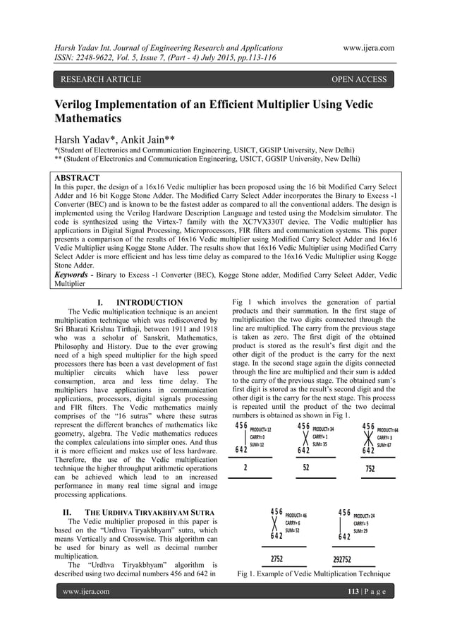 Verilog Implementation Of An Efficient Multiplier Using Vedic Mathematics Pdf Programming