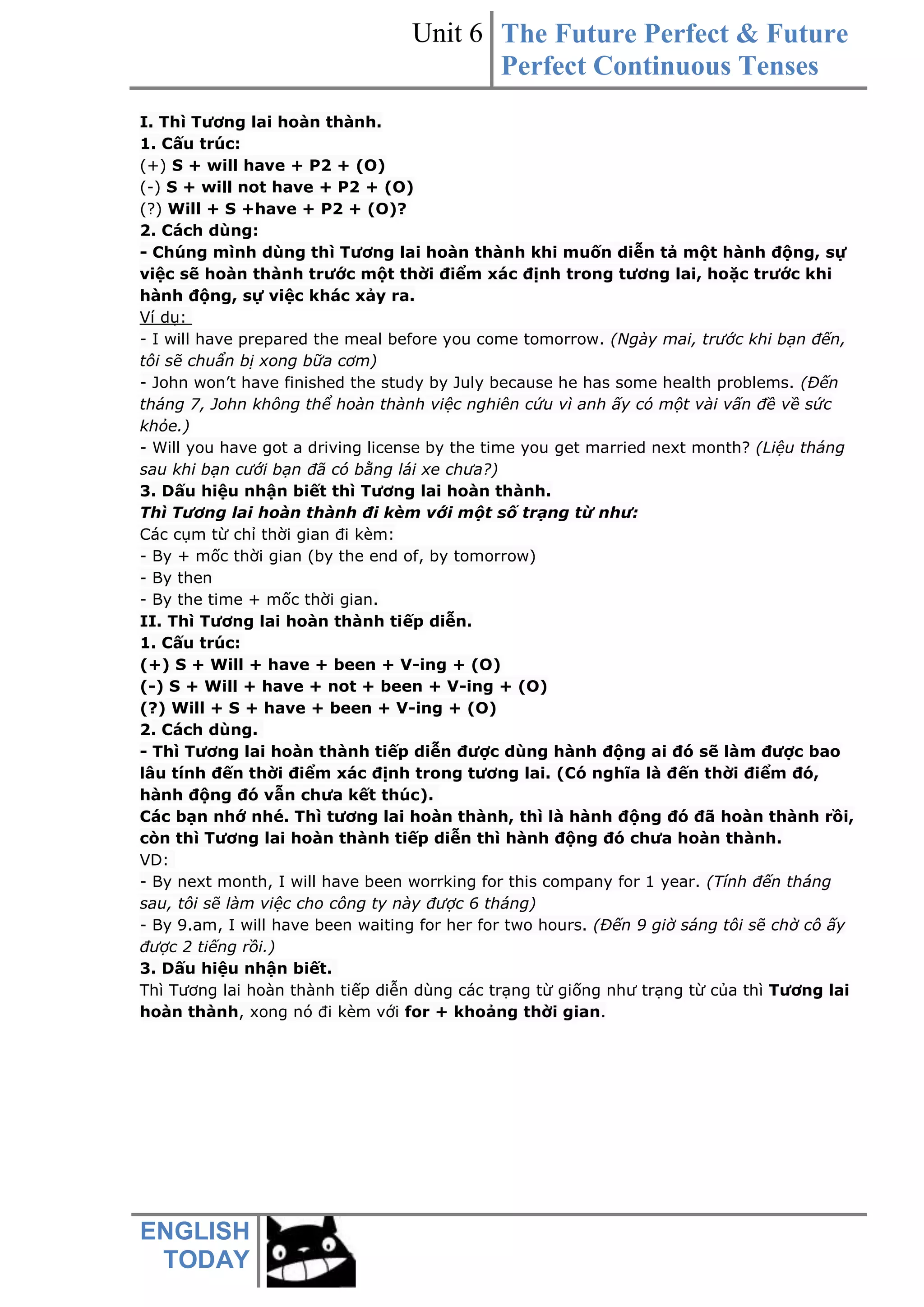 Unit 6. The future perfect & future perfect continuous tenses | PDF