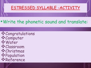 U6 stressed syllables- activity- sec | PPTX
