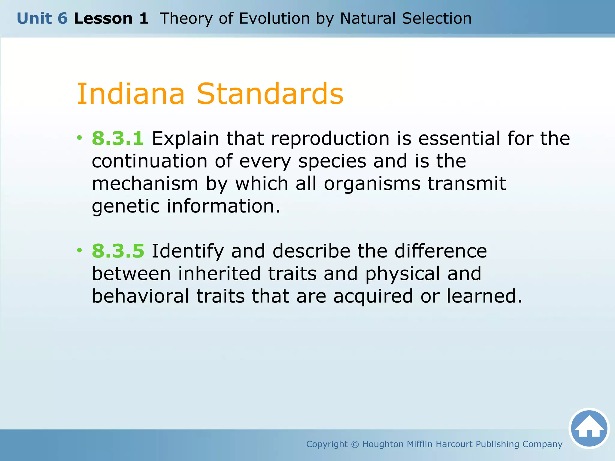 U6 L1 Theory of Evolution by Natural Selection | PPT