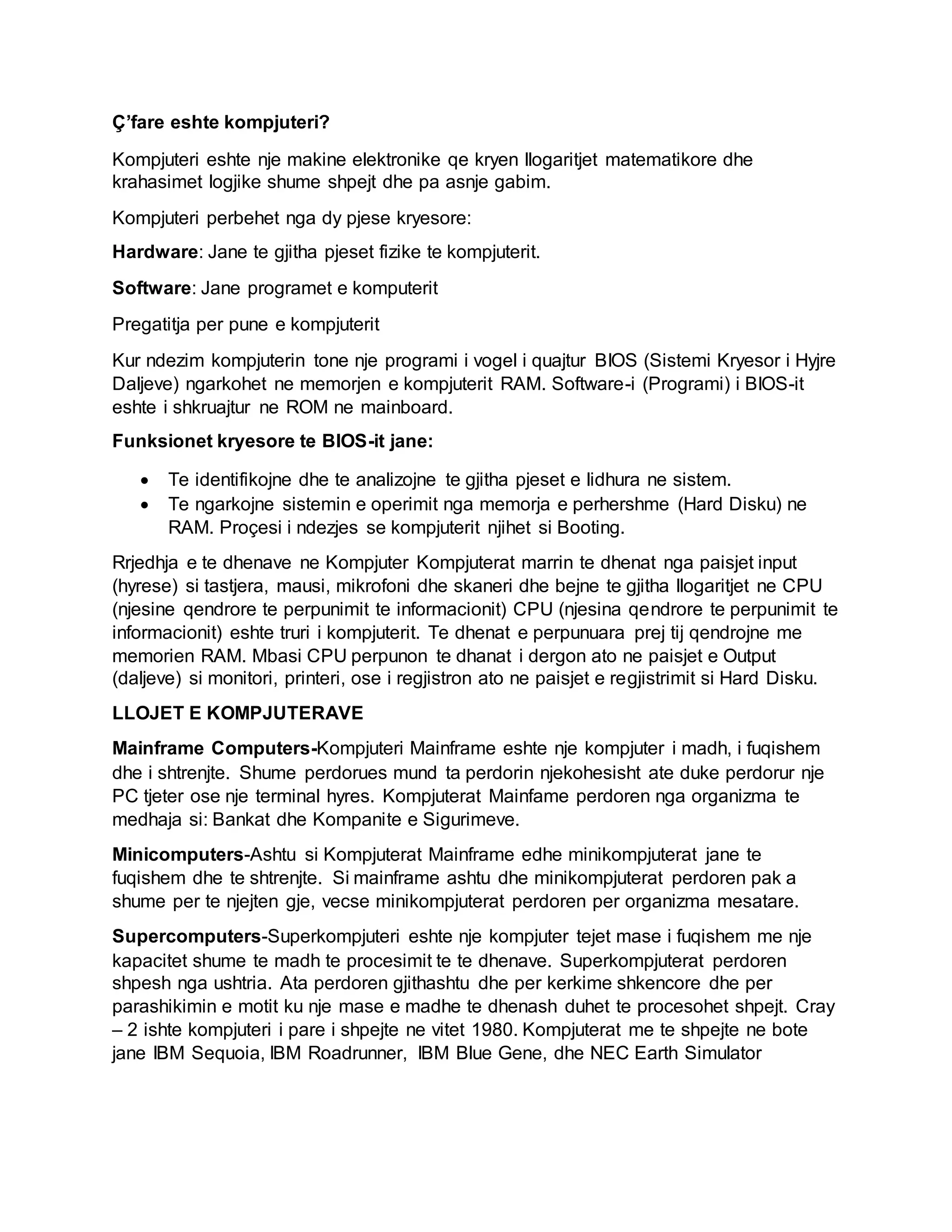 Detyre Kursi - Pjeset fizike te Kompjuterit | DOCX