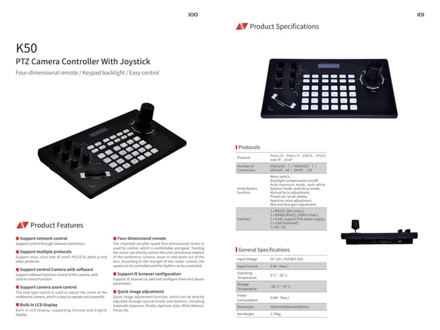 PTZ camera controller, Ethernet interface | PDF