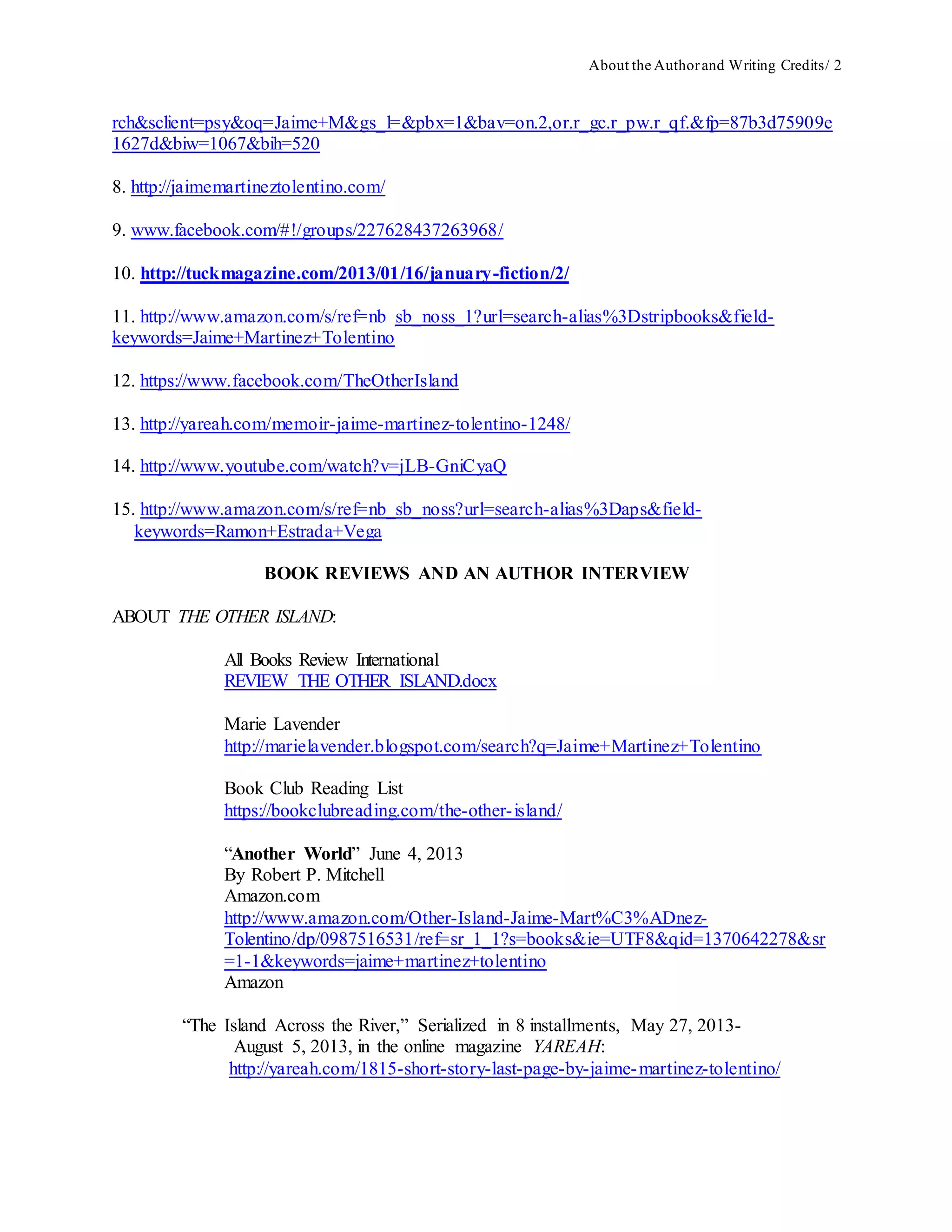 About the author & writing credits 10-14-13 | DOCX | Books and Literature