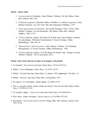 About the author & writing credits 10-14-13 | DOCX | Books and Literature