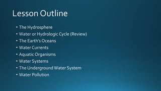 Unit 9, Lesson 3 - The Hydrosphere | PPTX