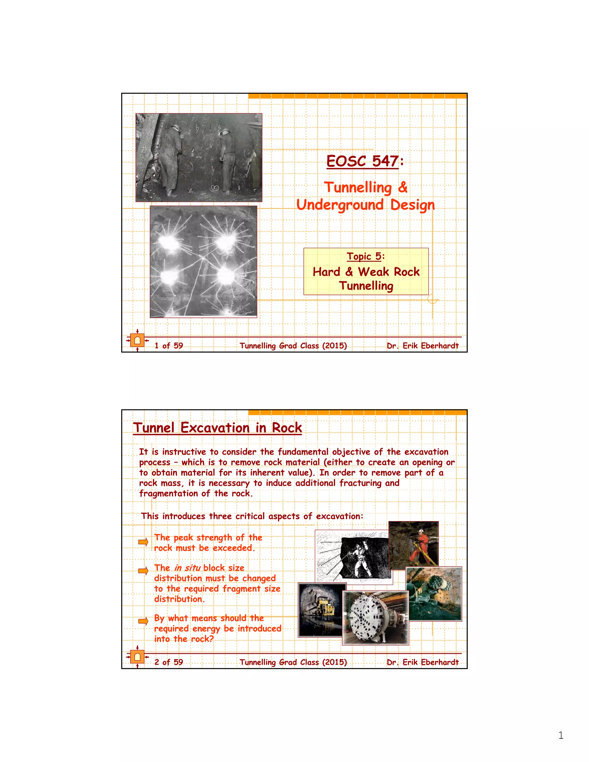 Tunnelling & underground design (Topic5-hard & weak rock tunnelling) | PDF