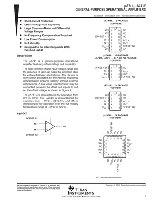 uA741 General Purpose Operational Amplifier | PDF