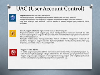 Setting UAC (User Account Control) pada windows 7 | PPTX