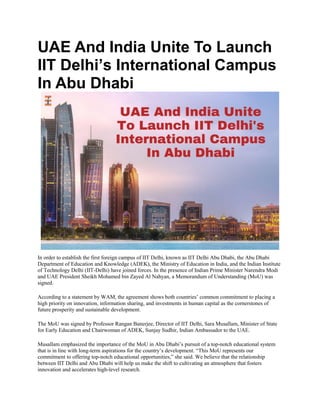 UAE And India Unite To Launch IIT Delhi's International Campus In Abu ...