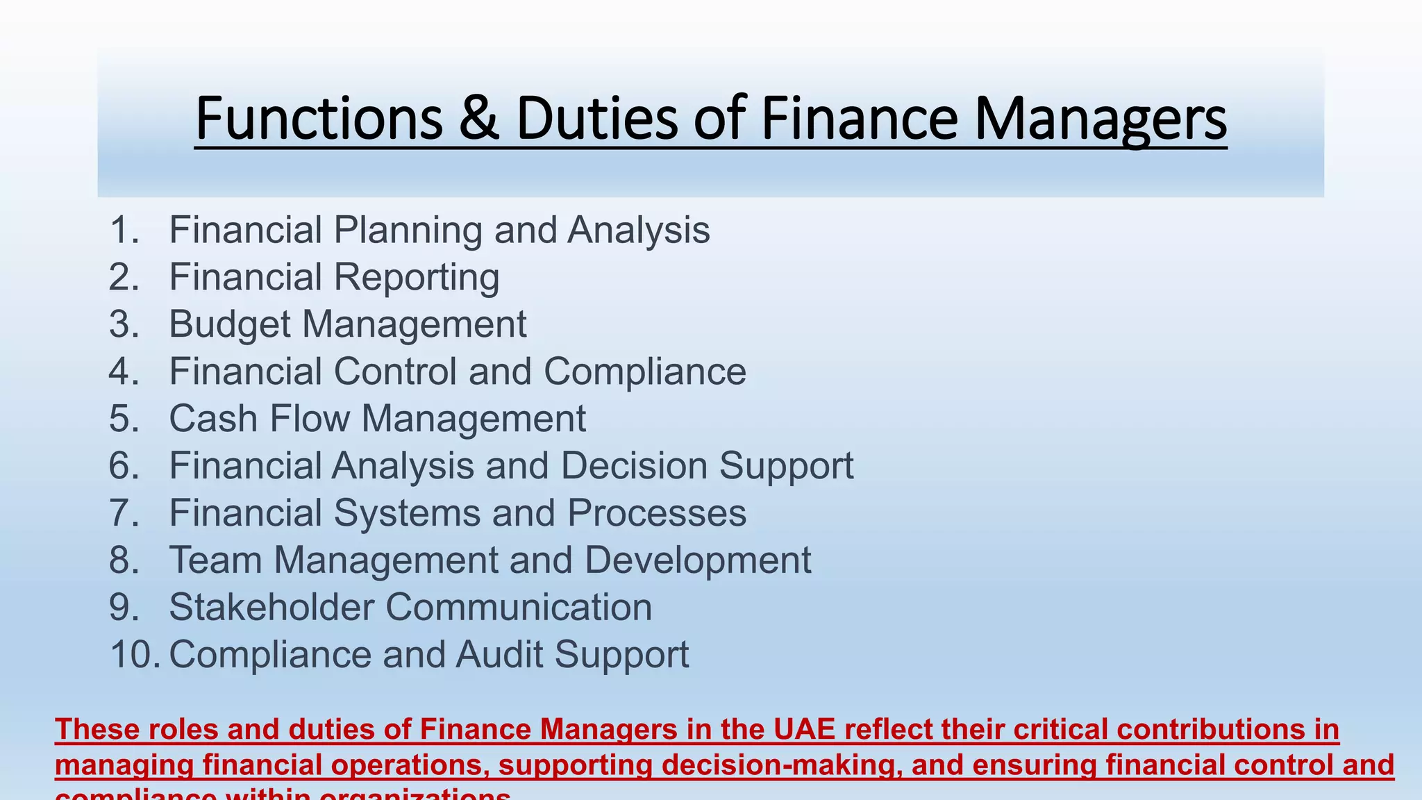 UAE Finance Managers and Accountant Roles Duties and Salary Package | PPTX