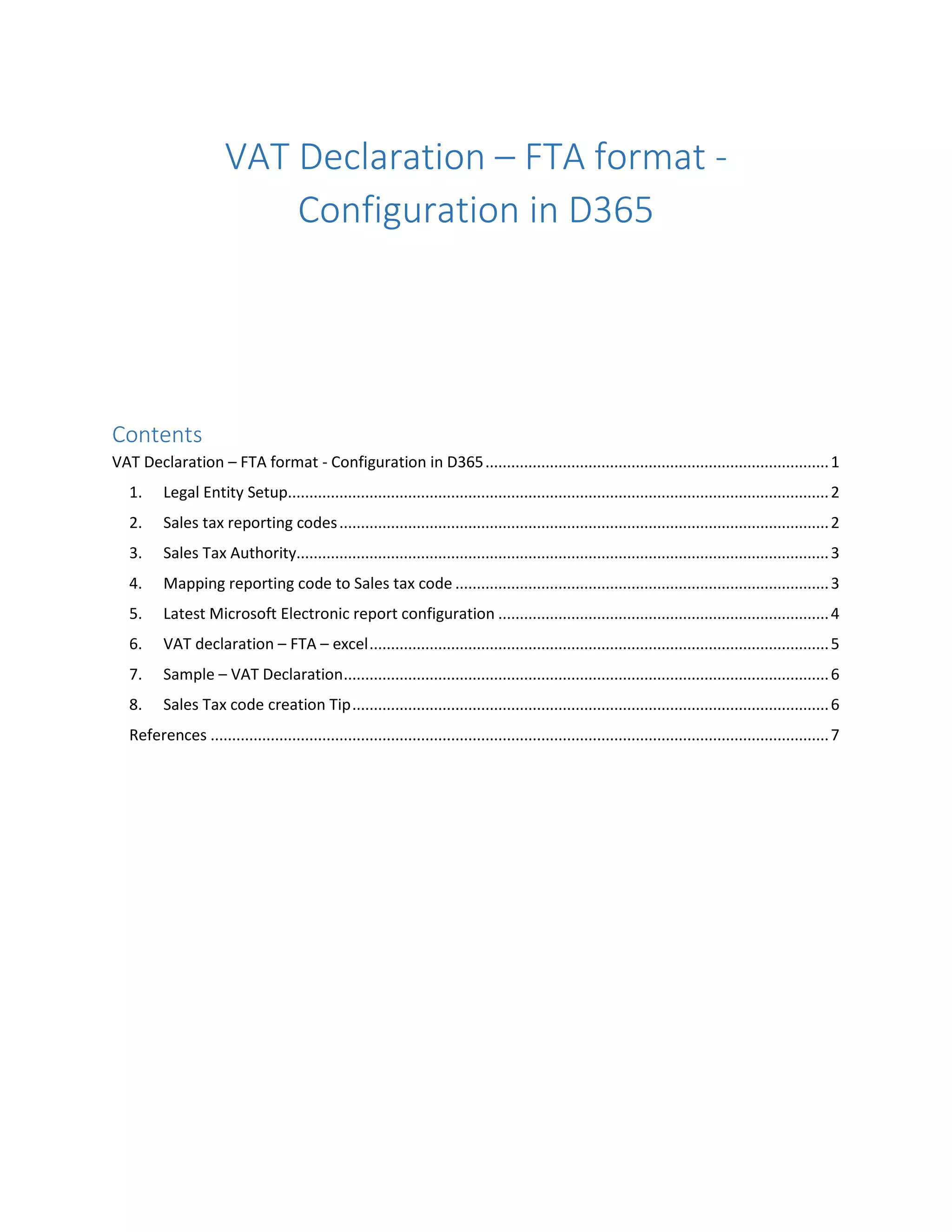 UAE FTA Vat declaration - config guide | PDF