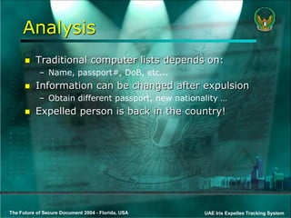 UAE IRIS Expellees Tracking and Border Control System | PDF