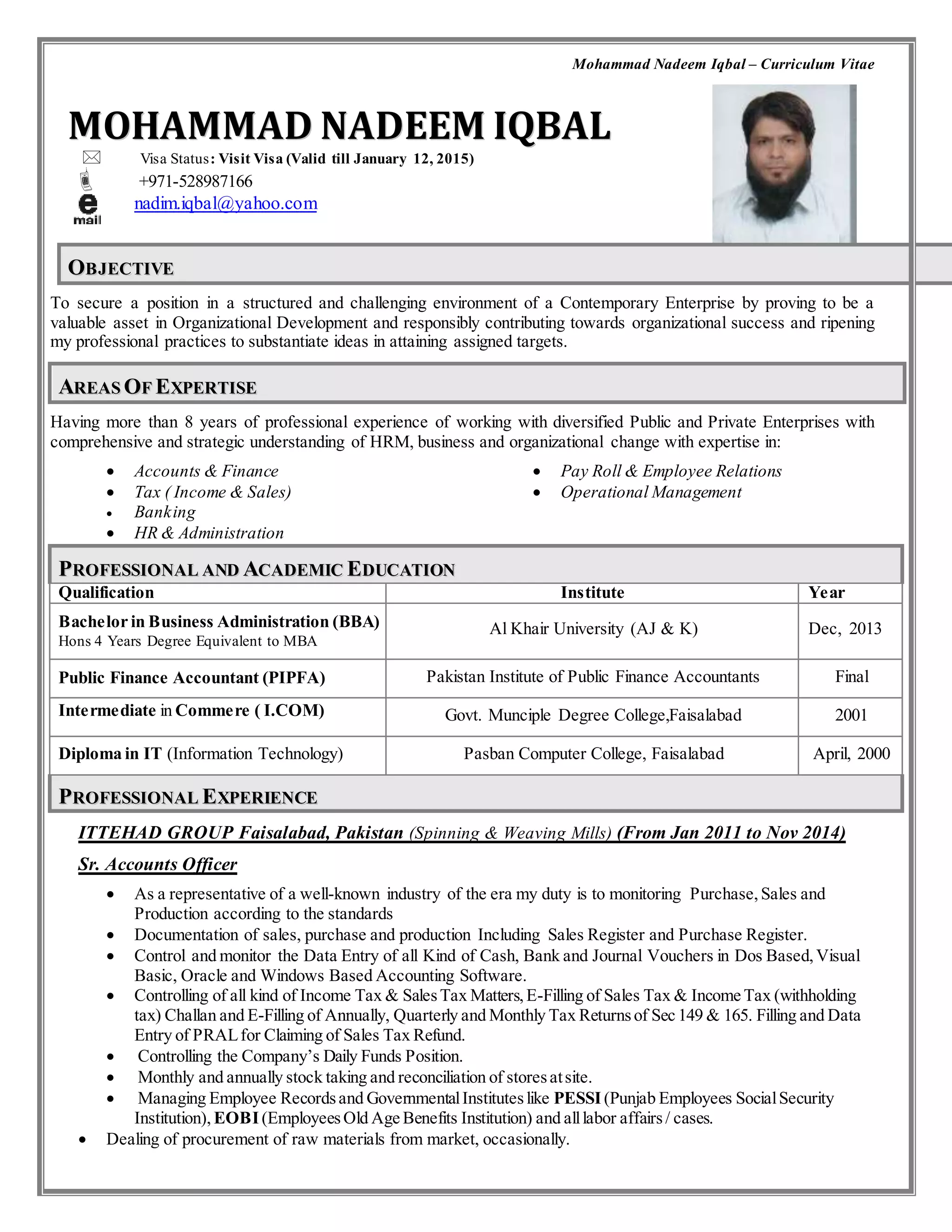 Uae my cv latest | DOC | Business Accounting & Finance | Business