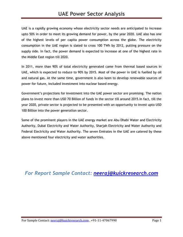 Uae power sector analysis | PDF
