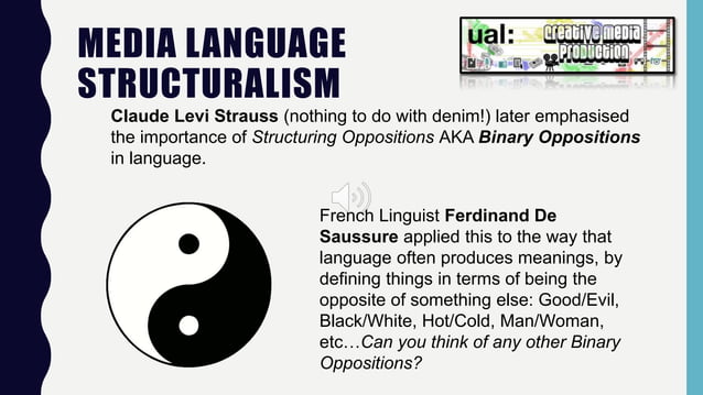 UAL Media Unit 4: Structuralism - binary opposites, genre and narrative ...