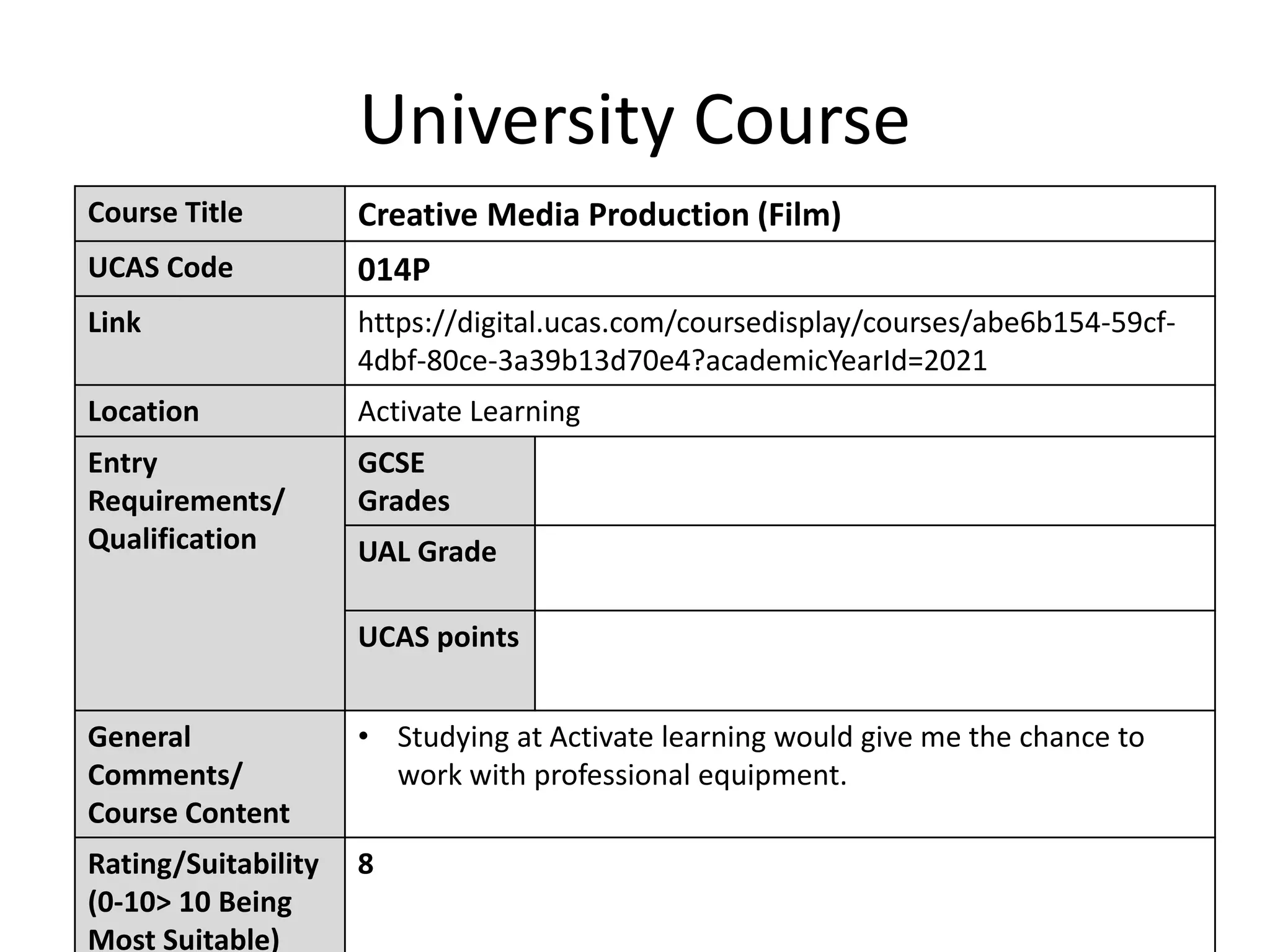 UCAS Pro Forma | PPTX