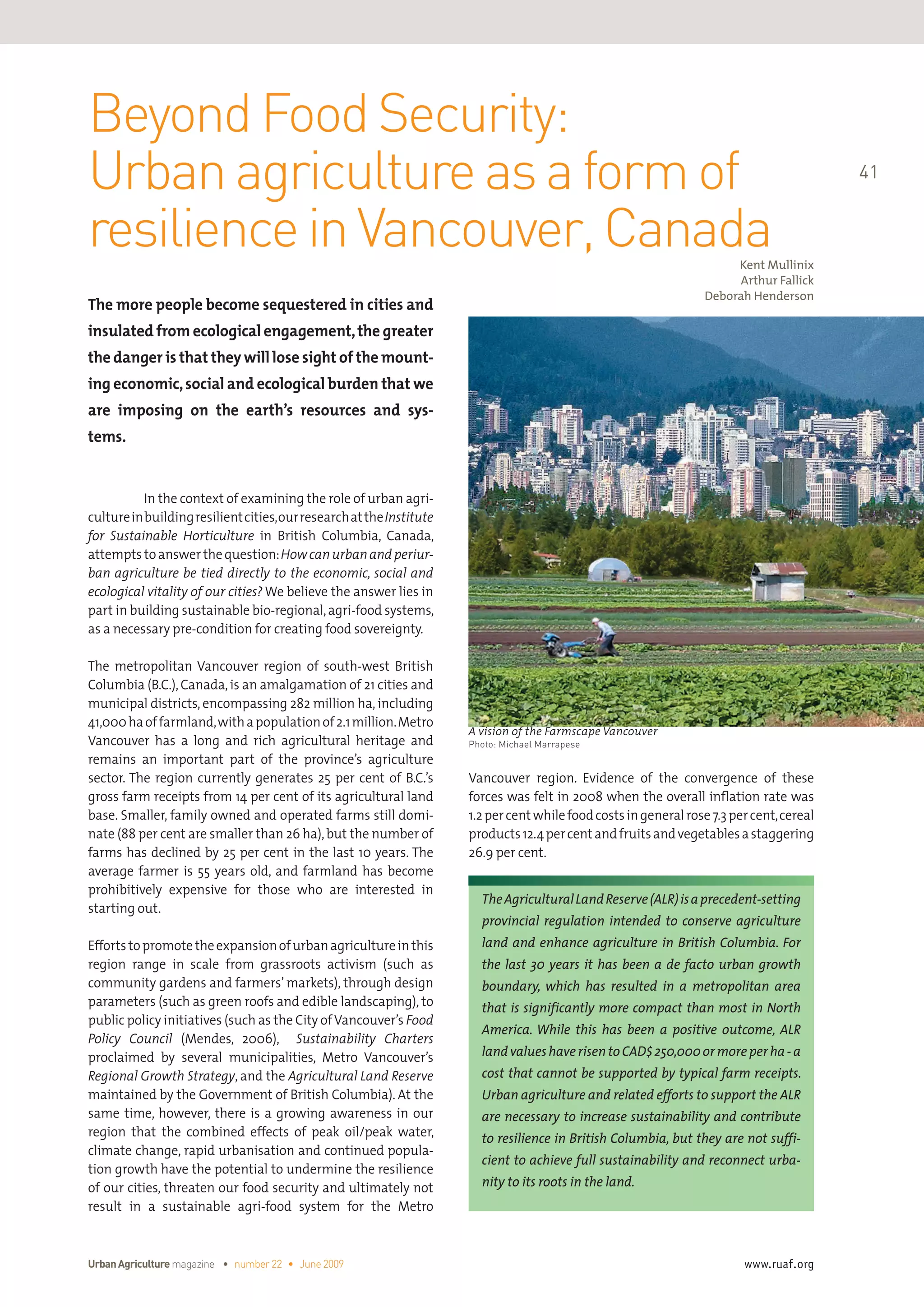 Beyond Food Security: Urban Agriculture as a Form of Resilience | PDF
