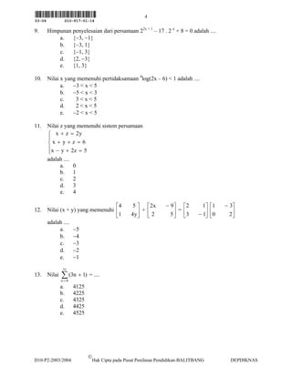 UAN SMA MAT 2003/2004 P10 | PDF