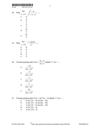 UAN SMA MAT 2003/2004 P10 | PDF