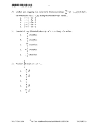 UAN SMA MAT 2003/2004 P10 | PDF