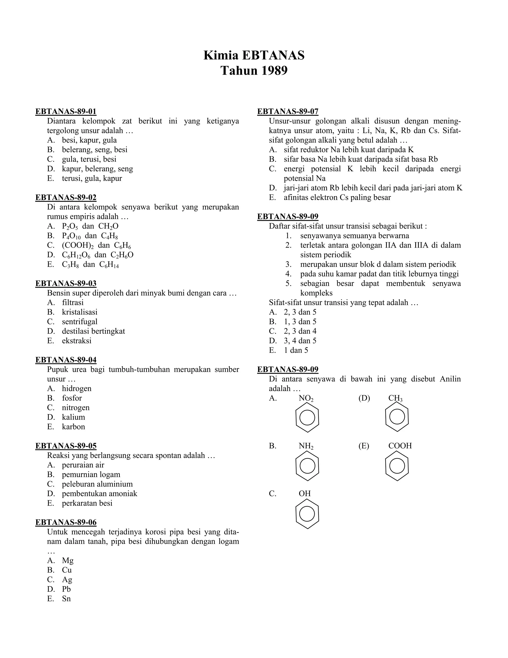 Uan kimia sma 1989 | PDF