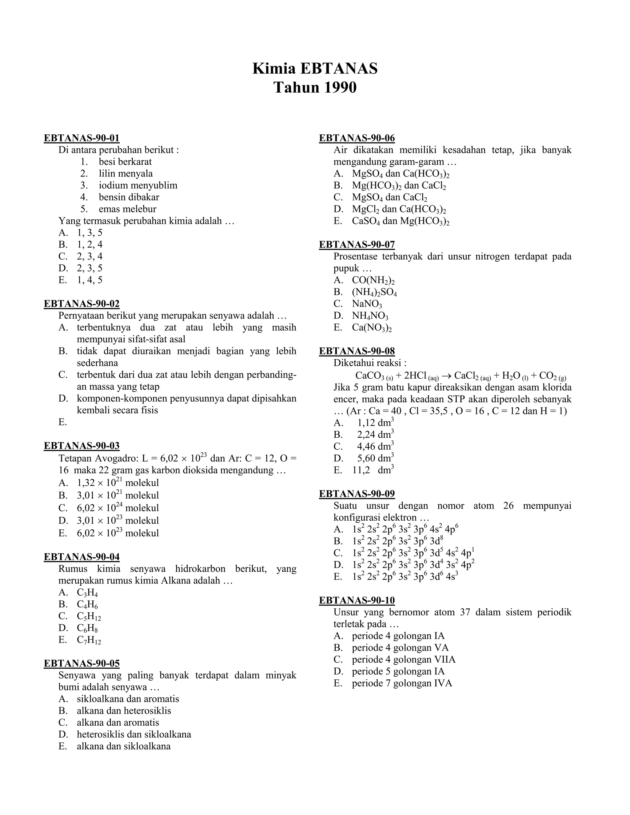 Uan kimia sma 1990 | PDF