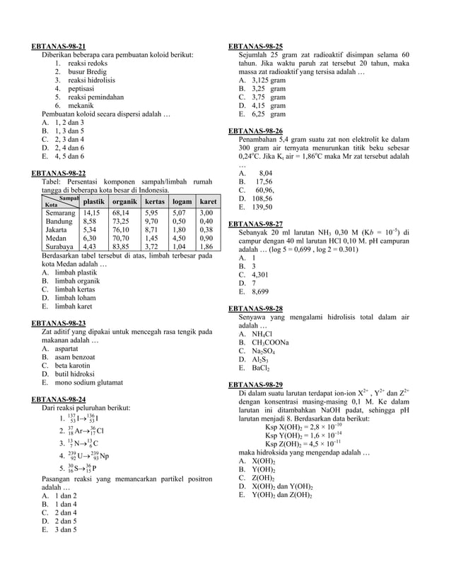 Uan kimia sma 1998 | PDF