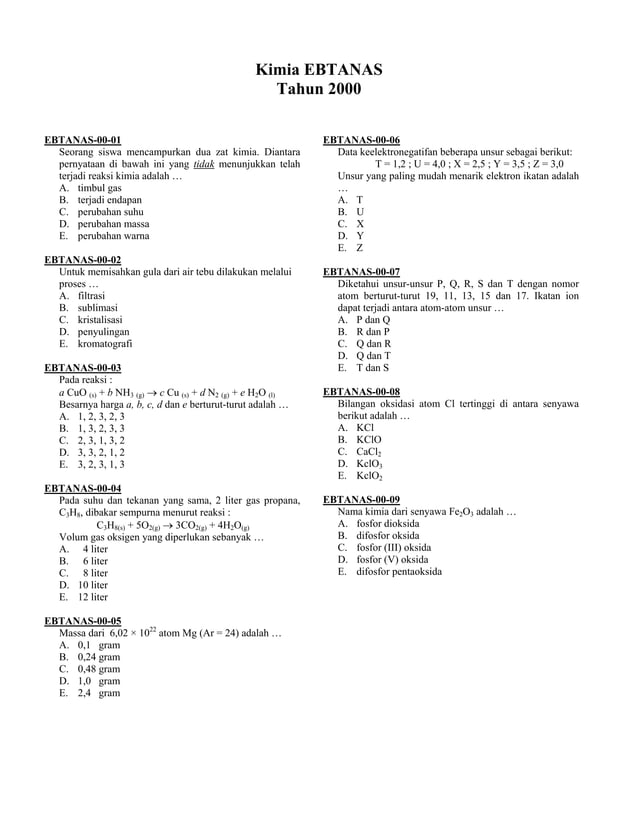 Uan kimia sma 2000 | PDF