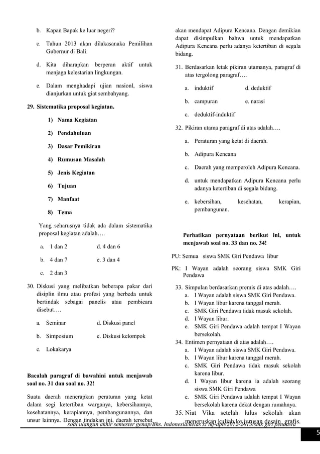 SOAL Uas bahasa indonesia smk kelas xi smt ii | PDF