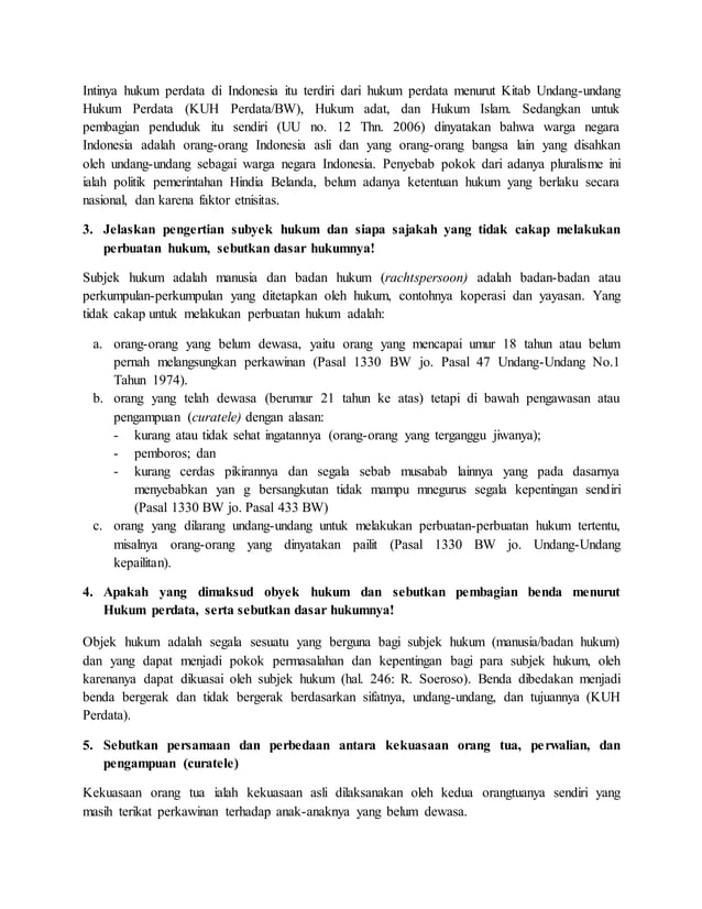 Pertanyaan dan Jawaban seputar Hukum Perdata | DOCX