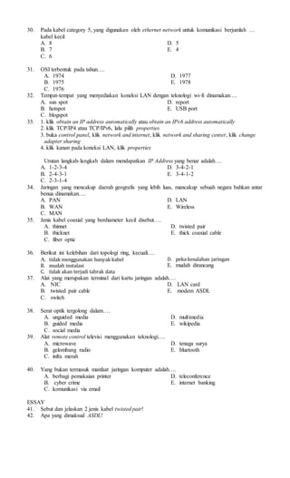 SOAL UAS JARINGAN DASAR SEMESTER 1 KELAS X TKJ | PDF