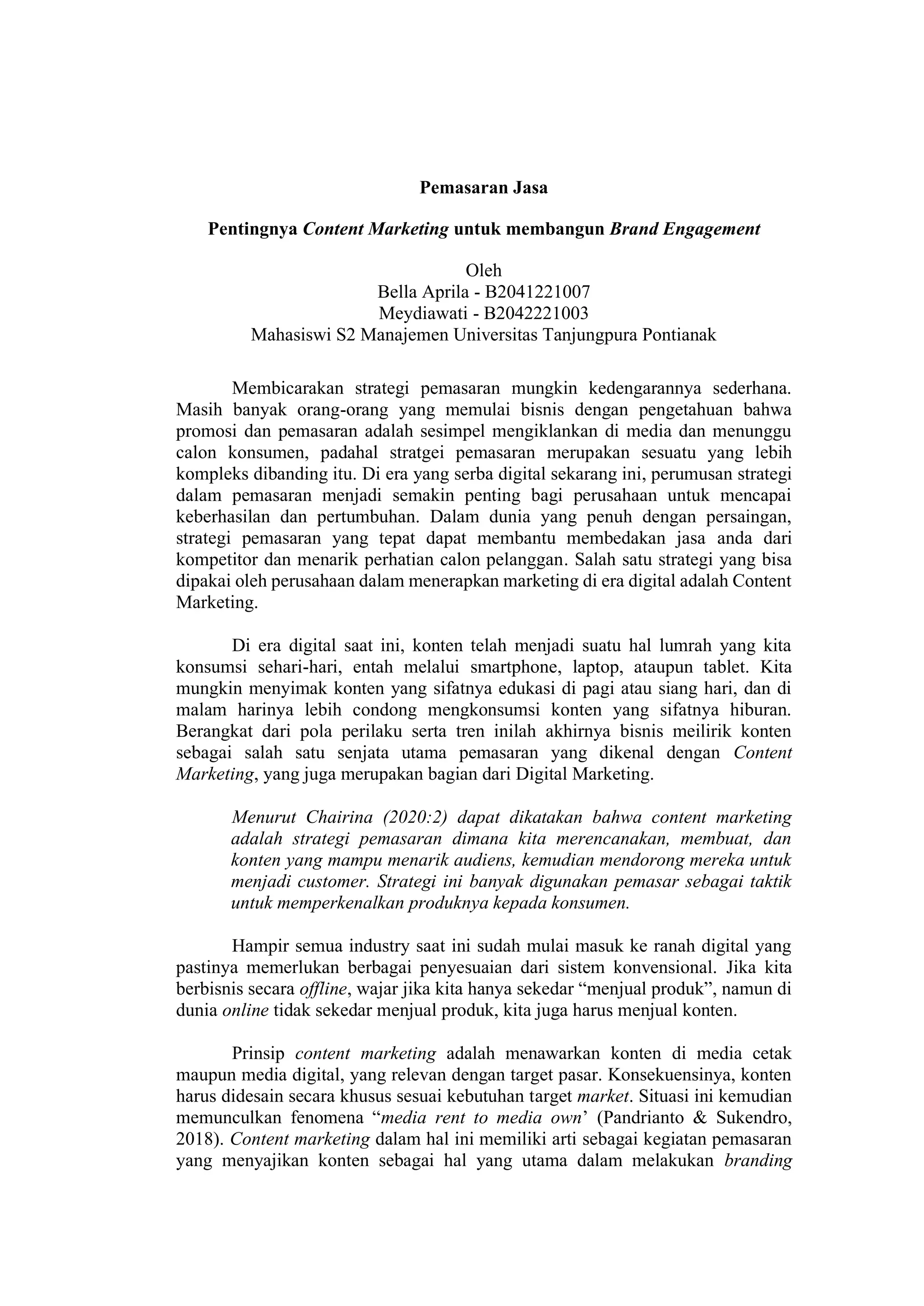 PENTINGNYA CONTENT MARKETING UNTUK MEMBANGUN BRAND ENGAGEMENT | PDF