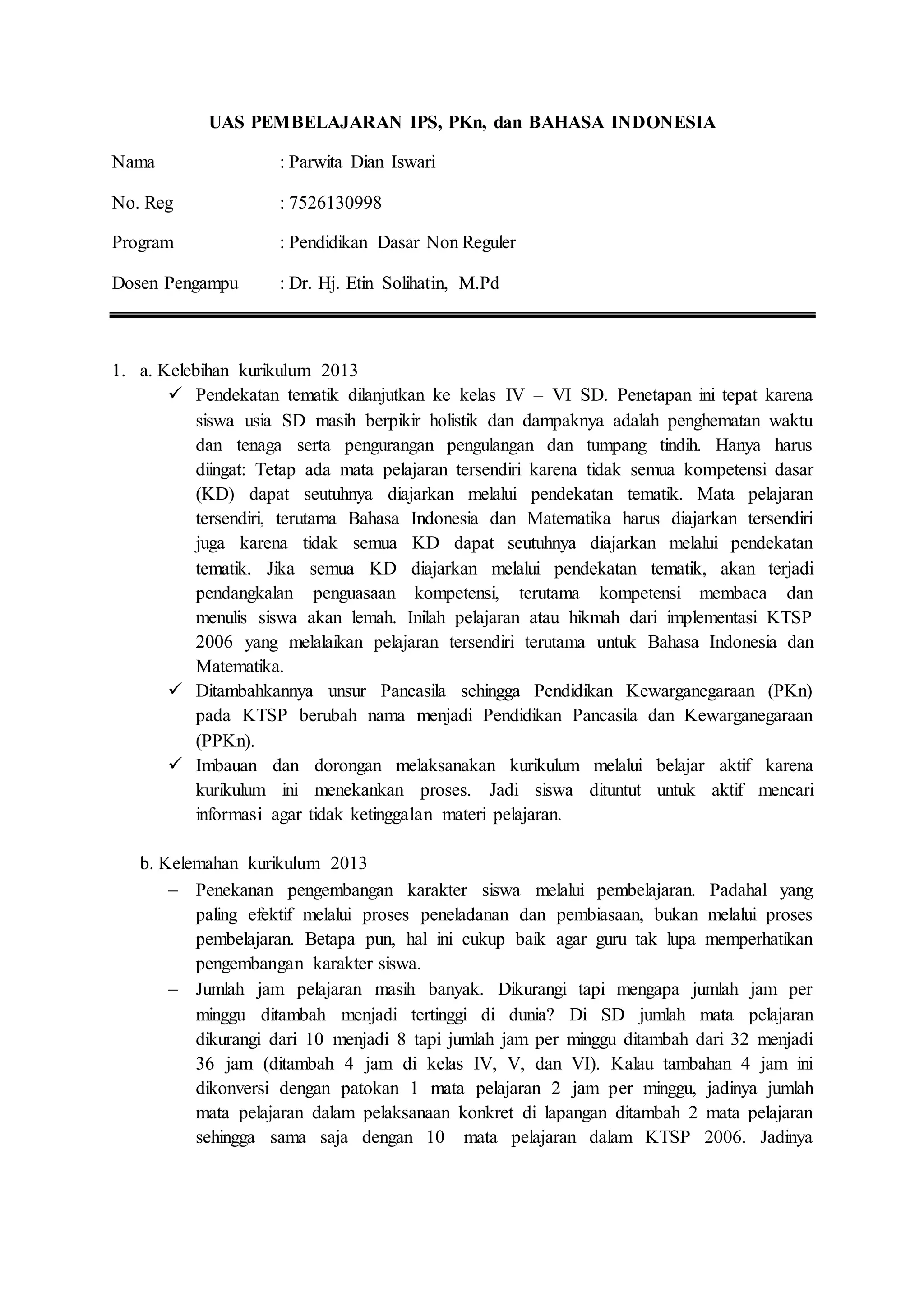 Uas pembelajaran ips | DOCX