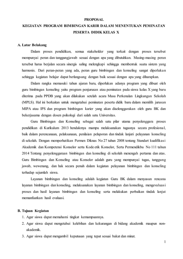 CONTOH PROPOSAL KEGIATAN BK | DOCX
