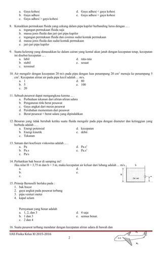 Soal UAS FIsika Kelas XI SMA/SMK Semester Gasal 2015/2016 | PDF