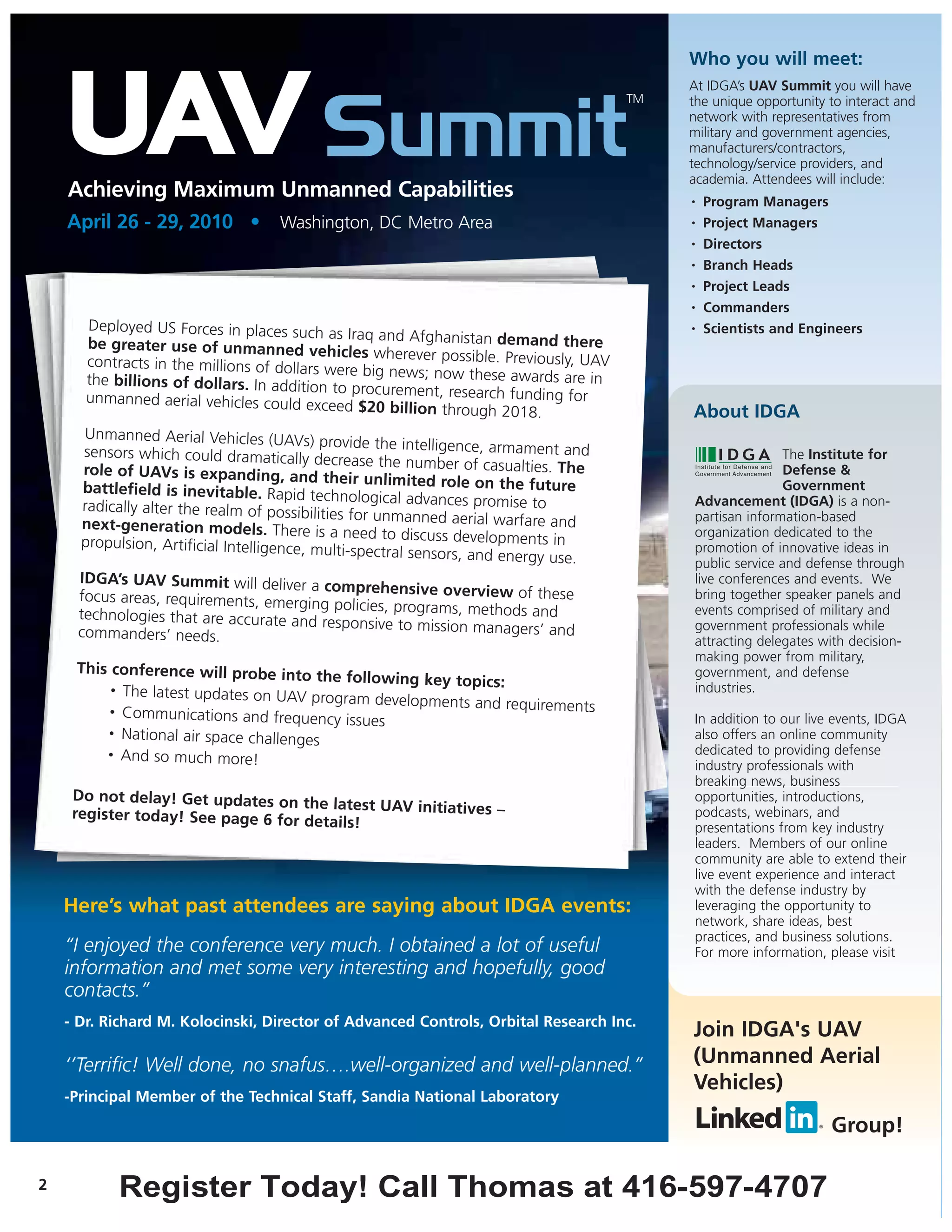 Uav Summit 2010 Agenda | PDF