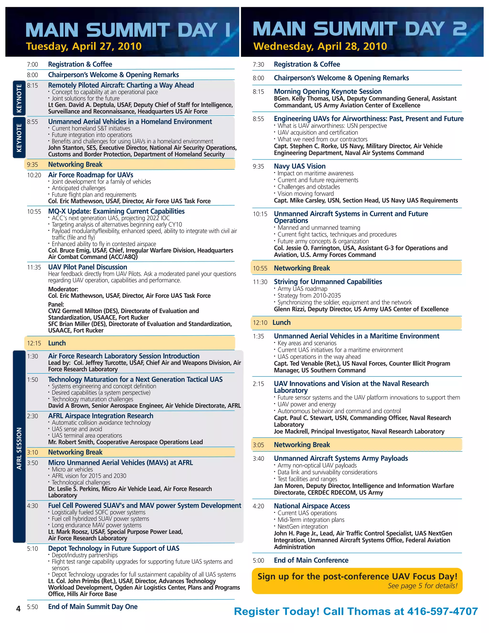Uav Summit 2010 Agenda | PDF