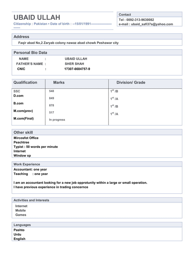 Ubaid ullah cv | DOCX