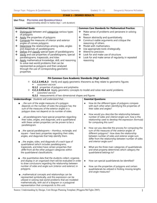 Understanding by Design - Unit Plan for Polygons and Quadrilaterals | PDF