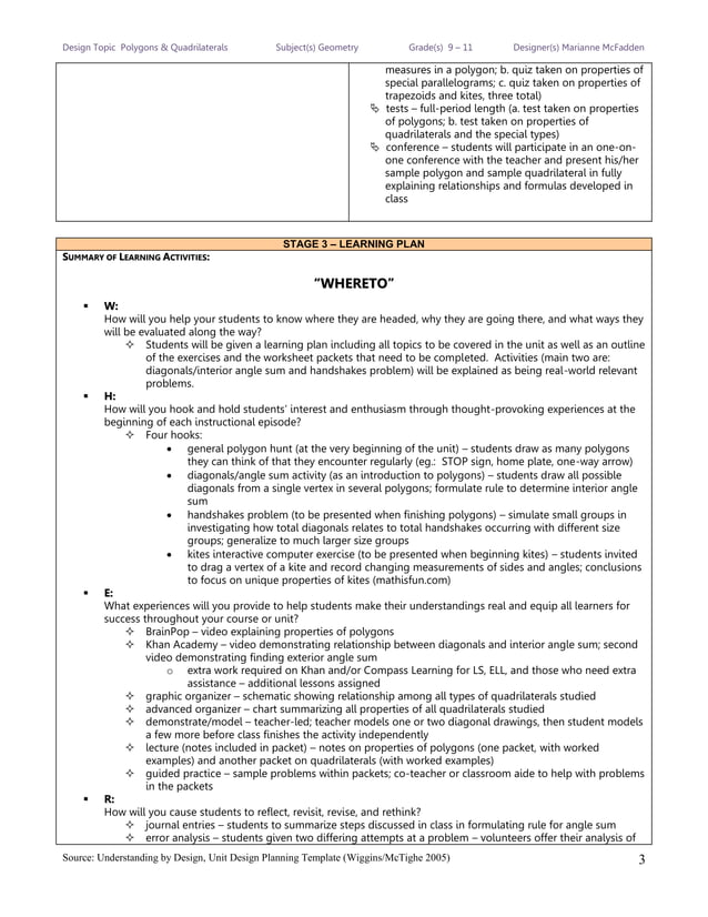 Understanding by Design - Unit Plan for Polygons and Quadrilaterals ...