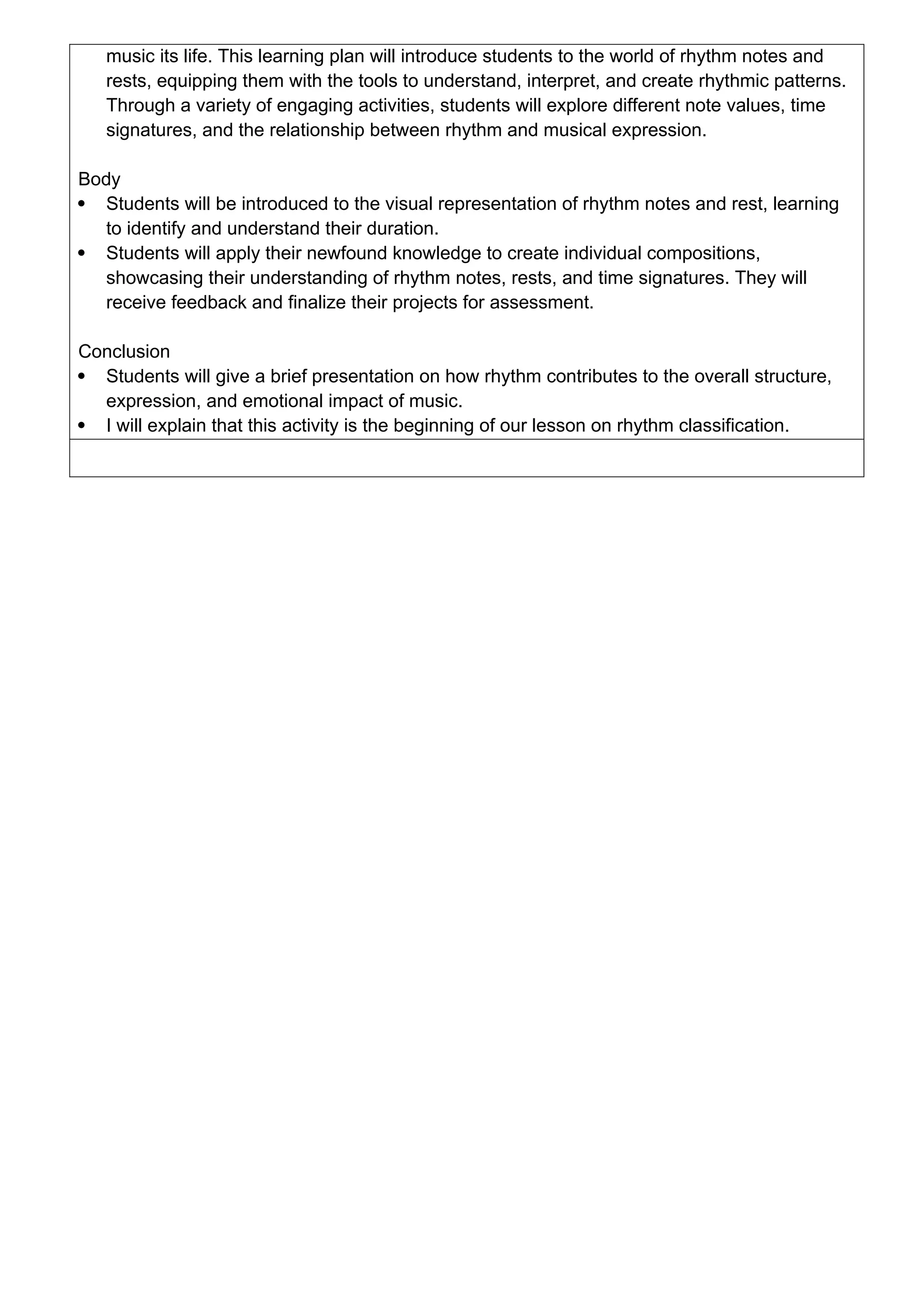 UBD Lesson Plan: Rhythm: Notes and Rests | DOCX
