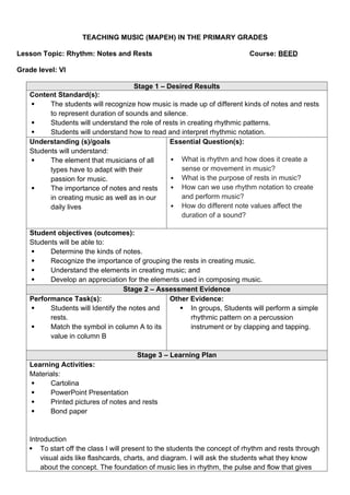 UBD Lesson Plan: Rhythm: Notes and Rests | DOCX
