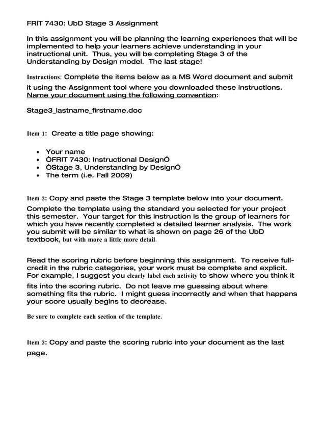 UbD stage 3 template | DOC | Desktop Publishing | Computer Software and ...