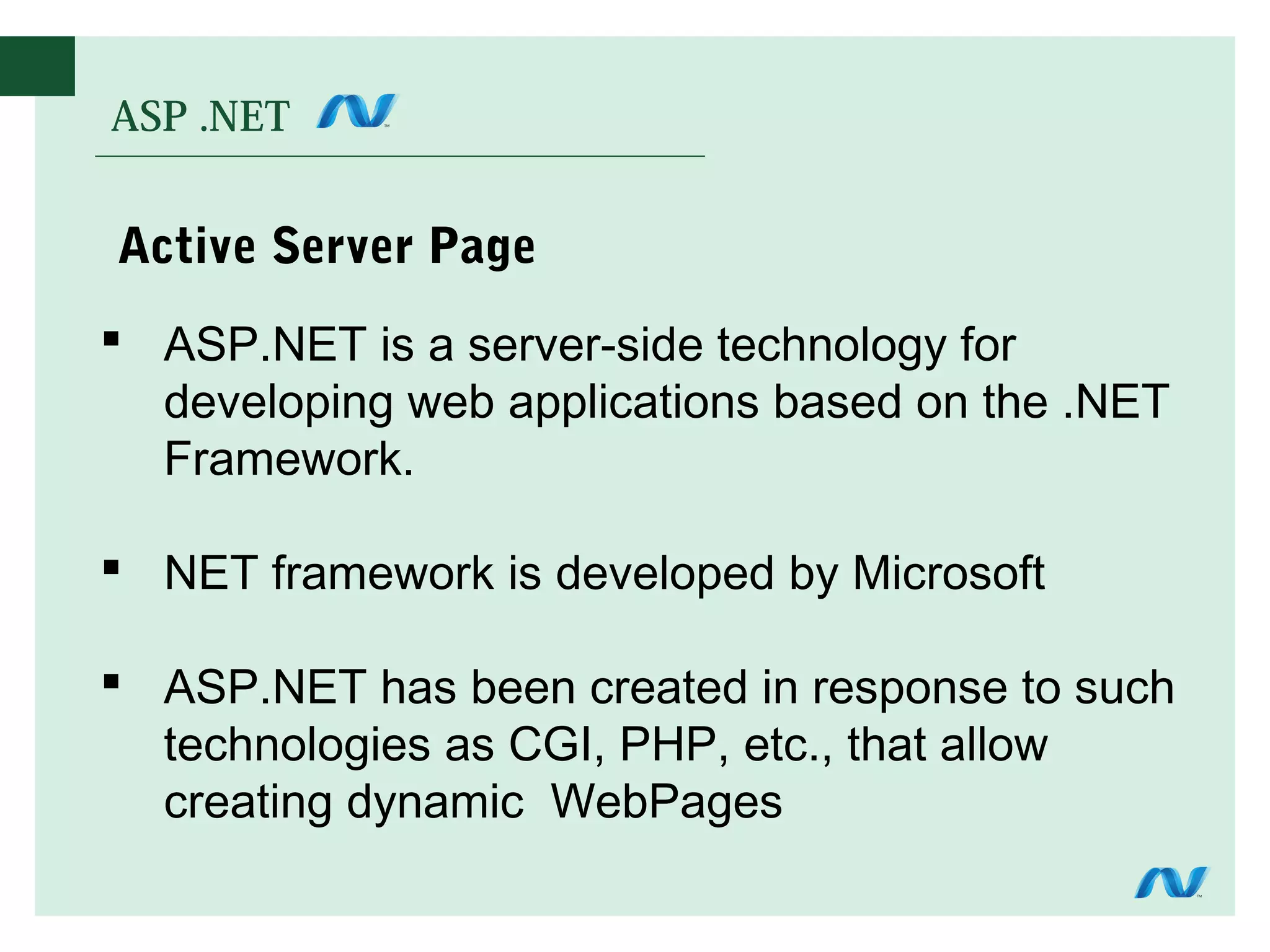 Introduction to ASP.NET Using Visual Studio | PPT Introduction to ASP.NET Using Visual Studio | PPT