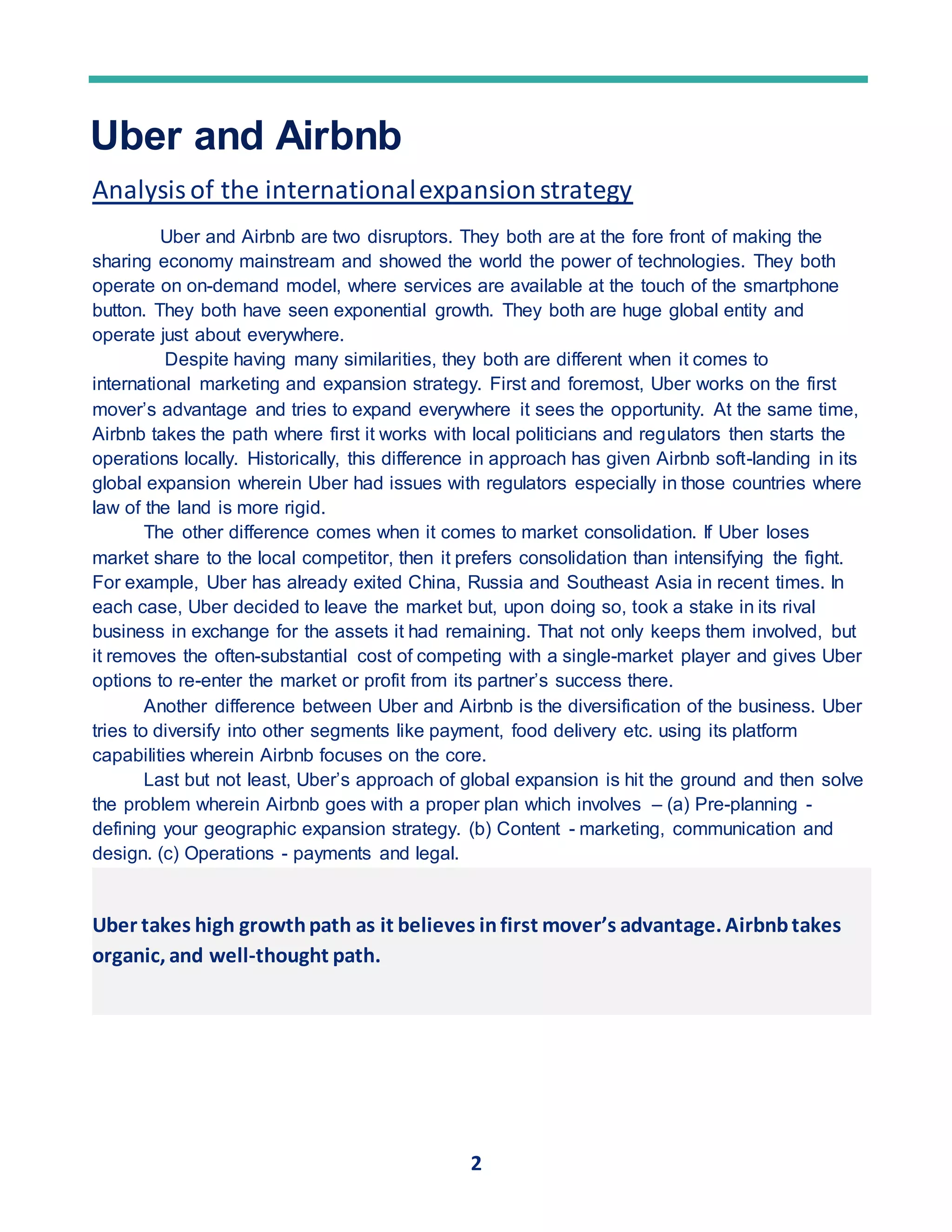 Uber Vs Airbnb - Strategy Analysis | PDF